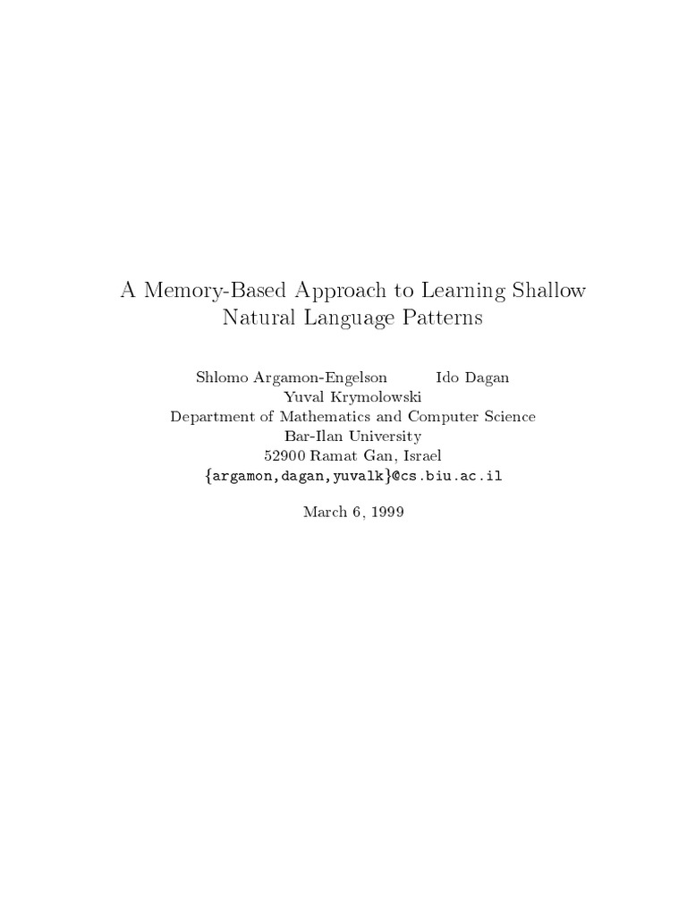 A Memory-Based Approach To Learning Shallow Natural Language Patterns ...