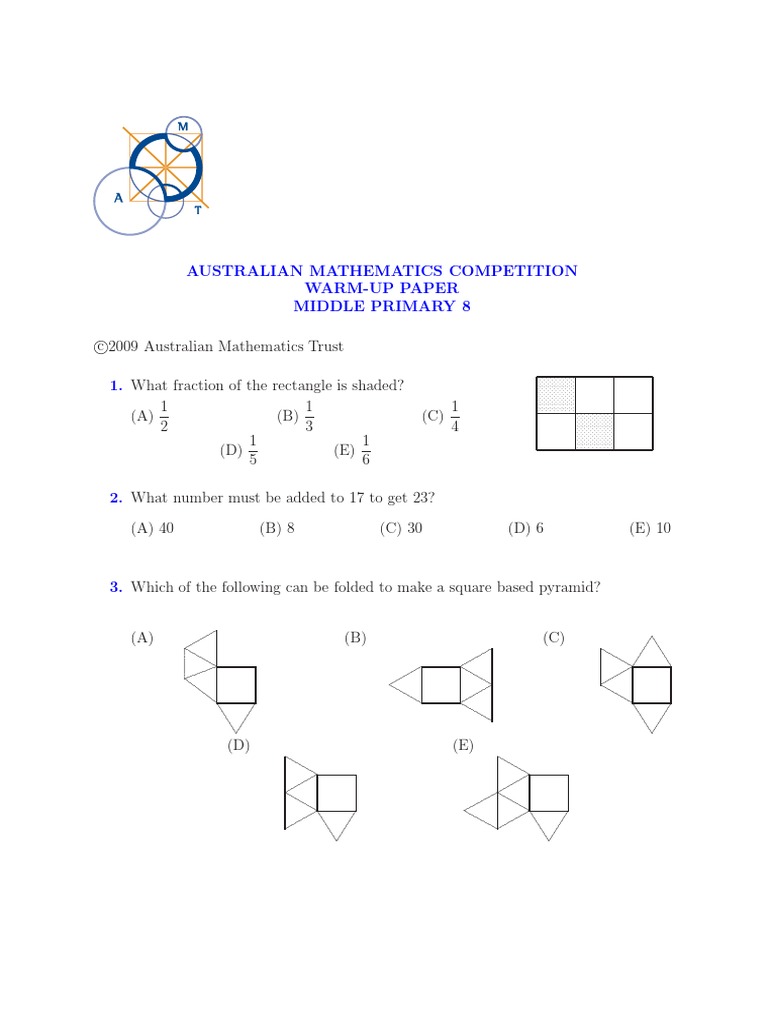 AMC Middle Primary Warm-Up Paper | PDF | Teaching Mathematics