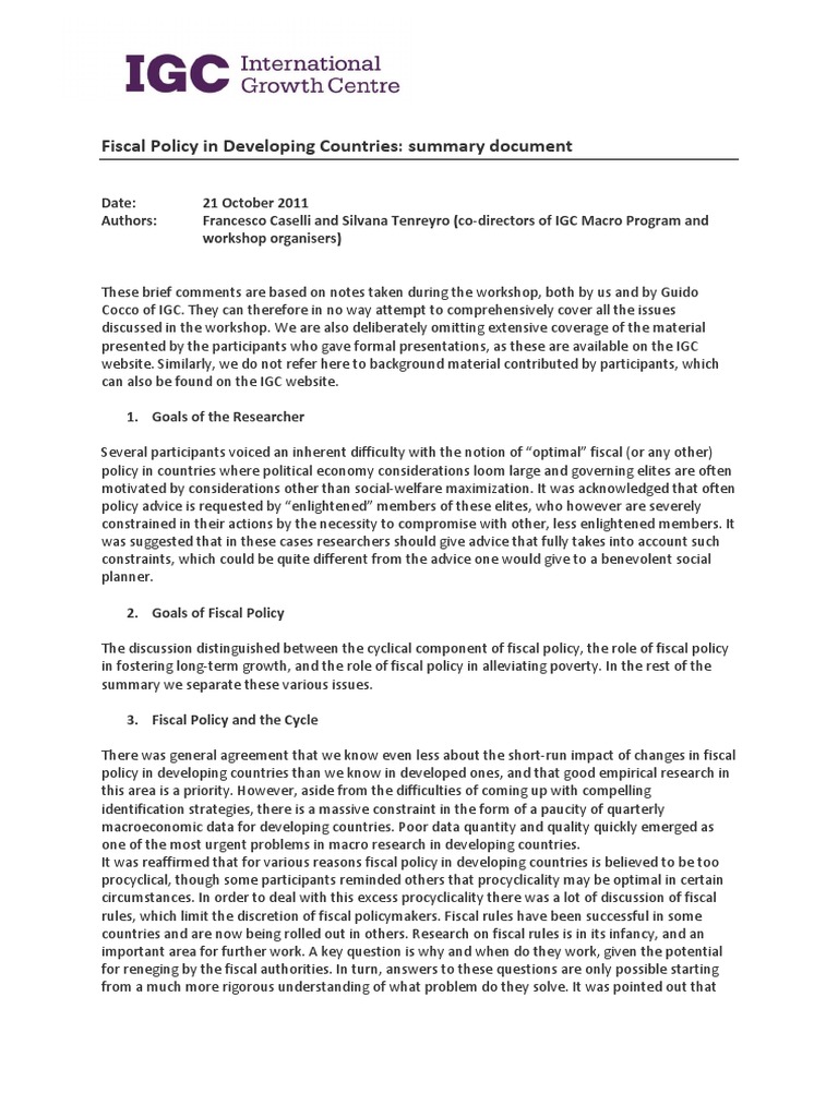 Fiscal Policy In Developing Countries Pdf Fiscal Policy Aids