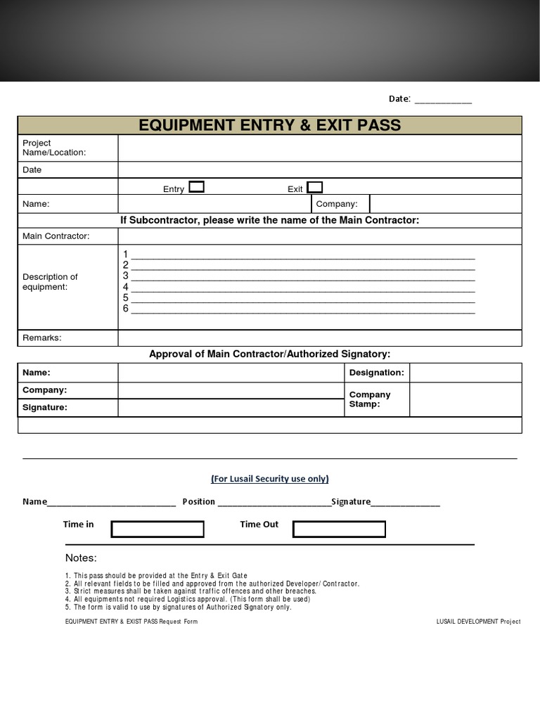 Equipment Entry & Exit Pass Form | PDF | Government | Government ...
