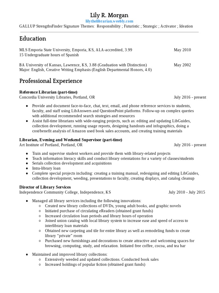 Lily Morgan Resume 2018 Weebly | PDF | Librarian | Libraries
