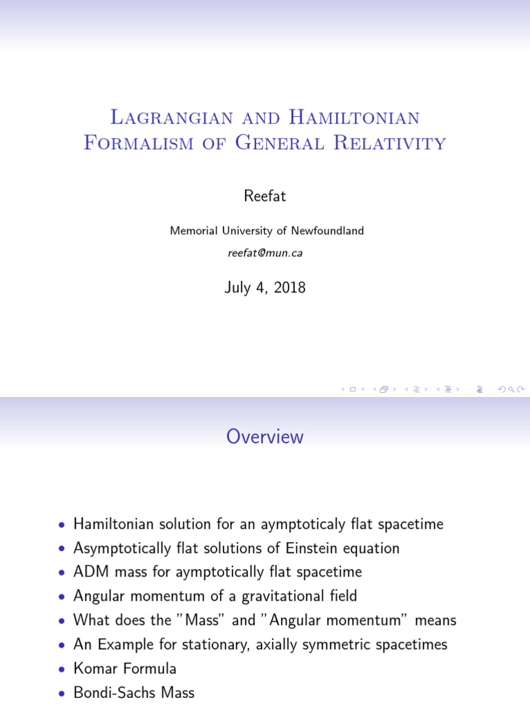 Lagrangian and Hamiltonian Formalism of General Relativity: Reefat | PDF | Hamiltonian Mechanics ...