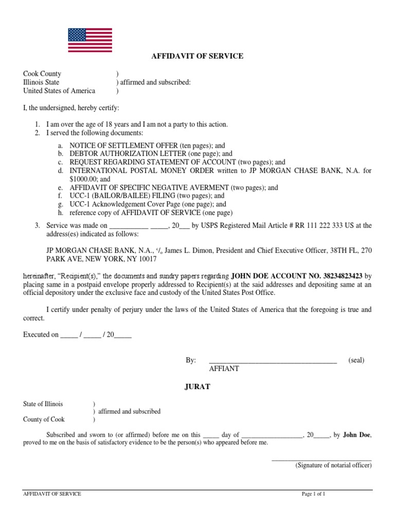 Affidavit of Service Page 1 of 1 | PDF | Affidavit | United States ...