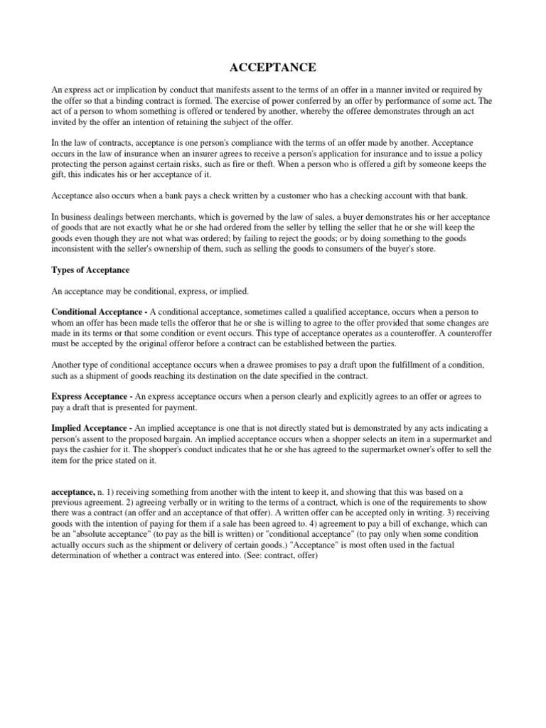 Acceptance PDF | PDF | Offer And Acceptance | Social Institutions