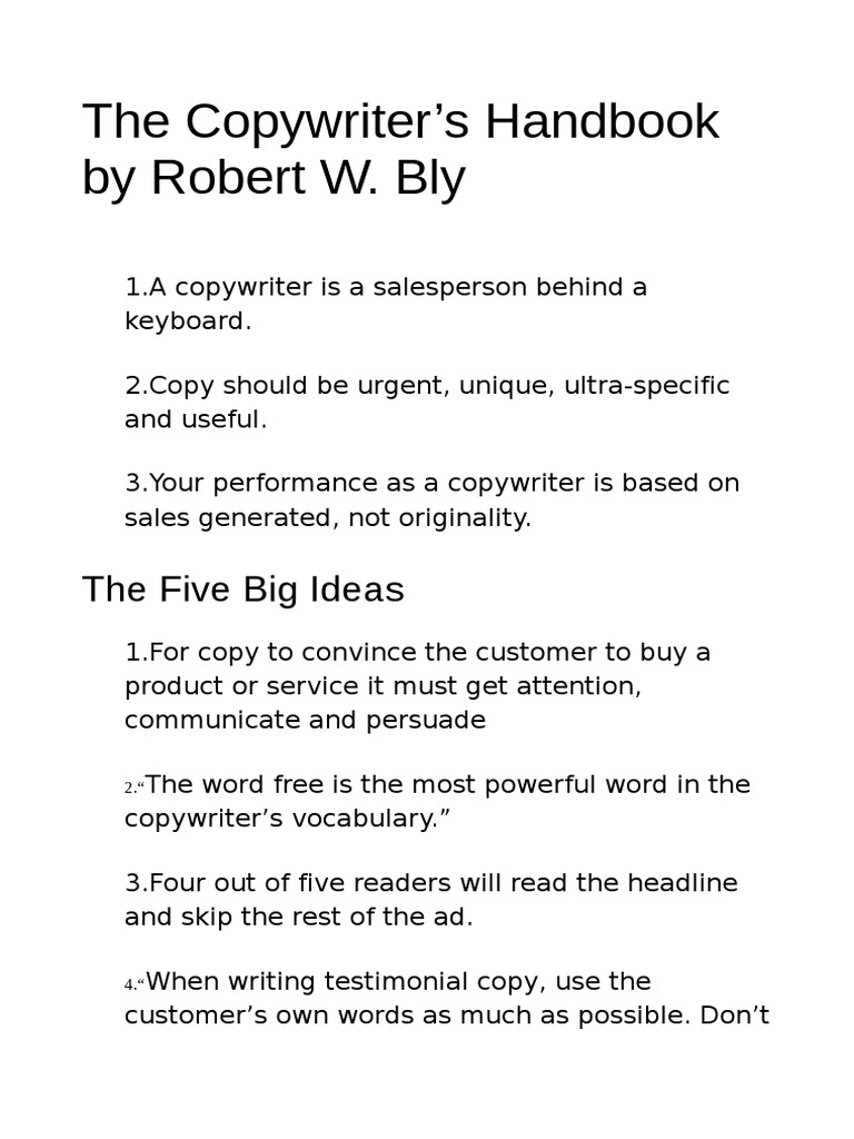 The Copywriter's Handbook by Robert W. Bly | PDF | Paragraph | Direct ...