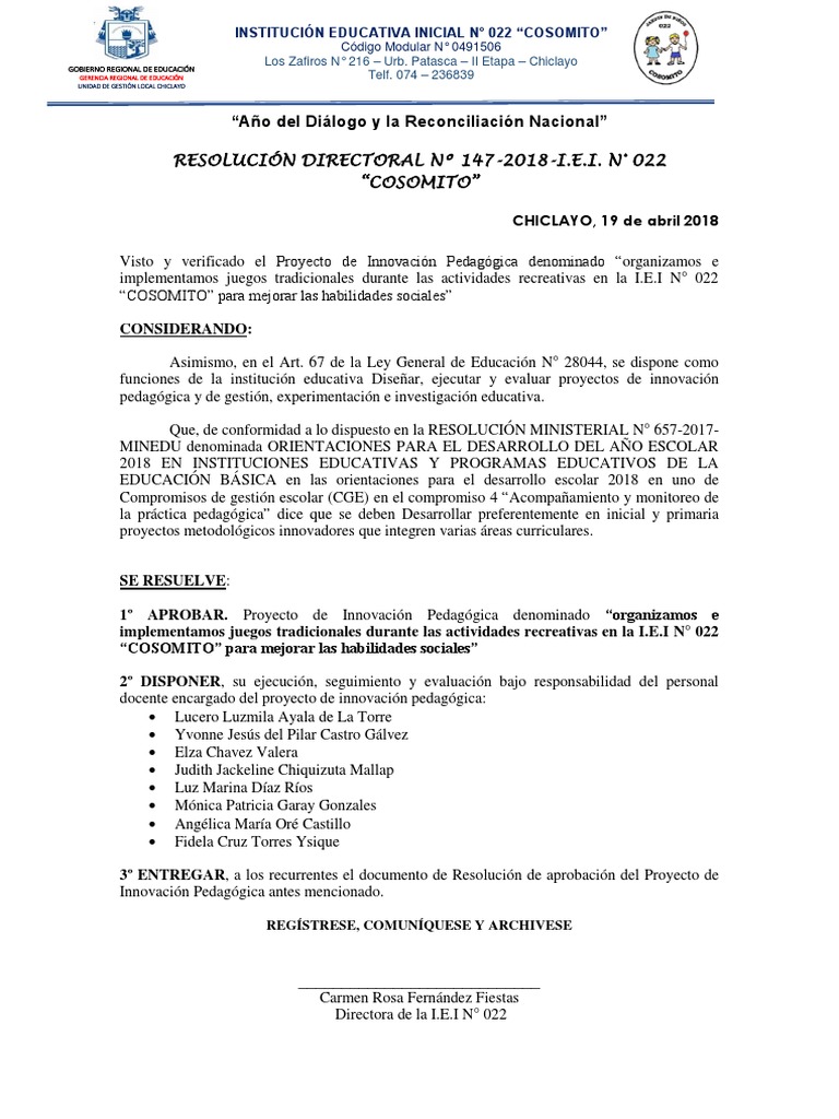 Resolucion de Aprobacion Proyecto | PDF | Cambio | Modificación de ... Resolucion de Aprobacion Proyecto | PDF | Cambio | Modificación de ...