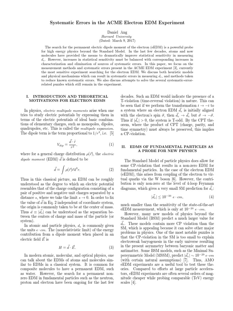 Systematic Errors in The ACME Electron EDM Experiment | PDF | Elementary Particle | Electron