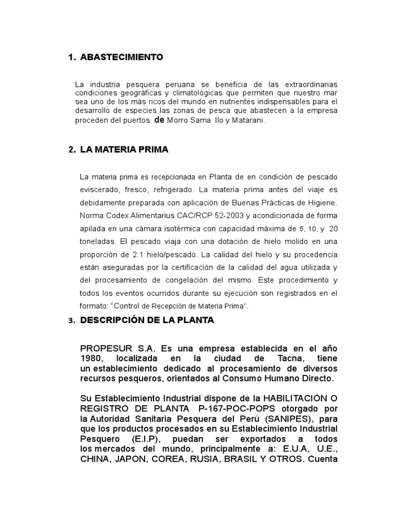 Informacionproductos Pesqueros | PDF | Análisis de Riesgo y Puntos Críticos de Control | Agua