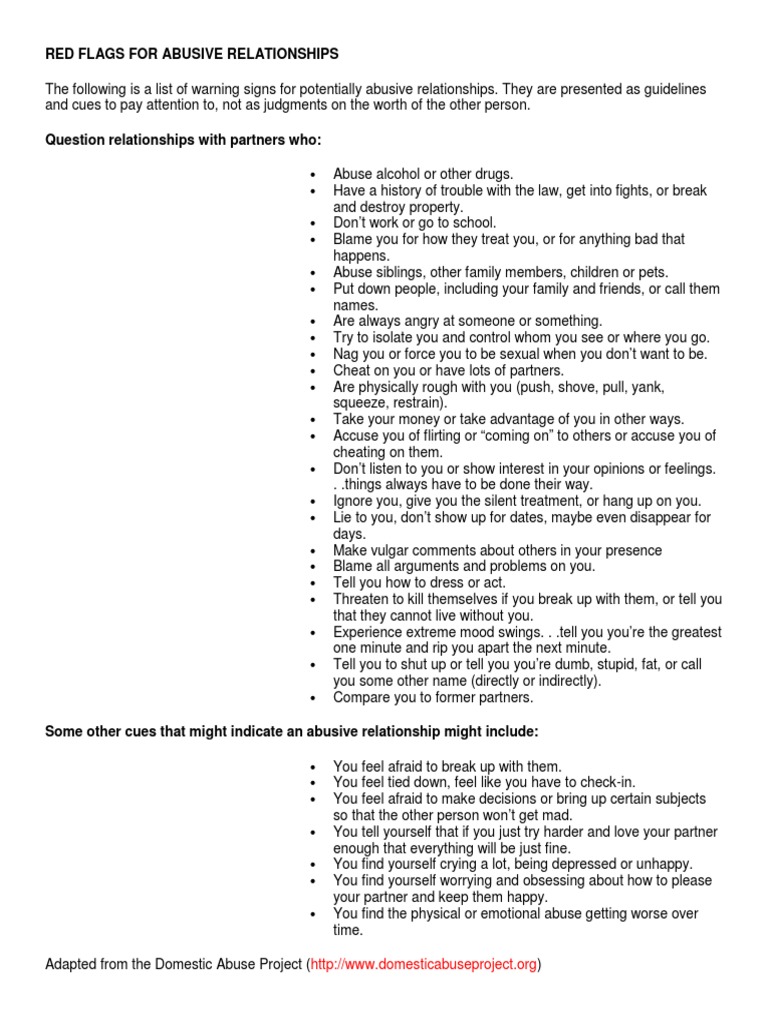 Red Flags For Abusive Relationships 1 | PDF | Domestic Violence | Violence