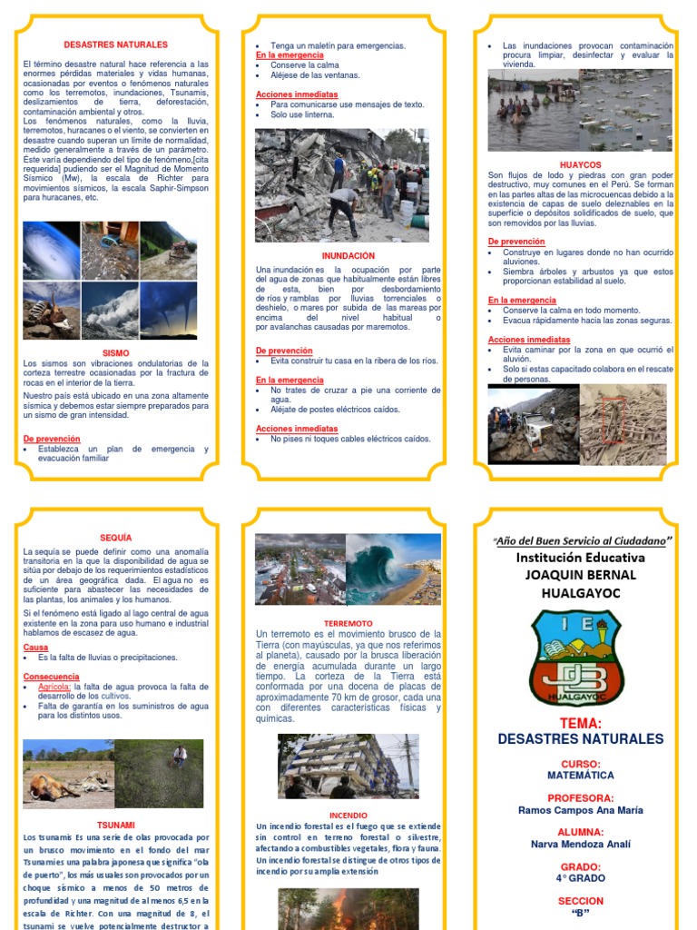 Desastres Naturales Triptico | PDF | Desastres naturales | Temblores
