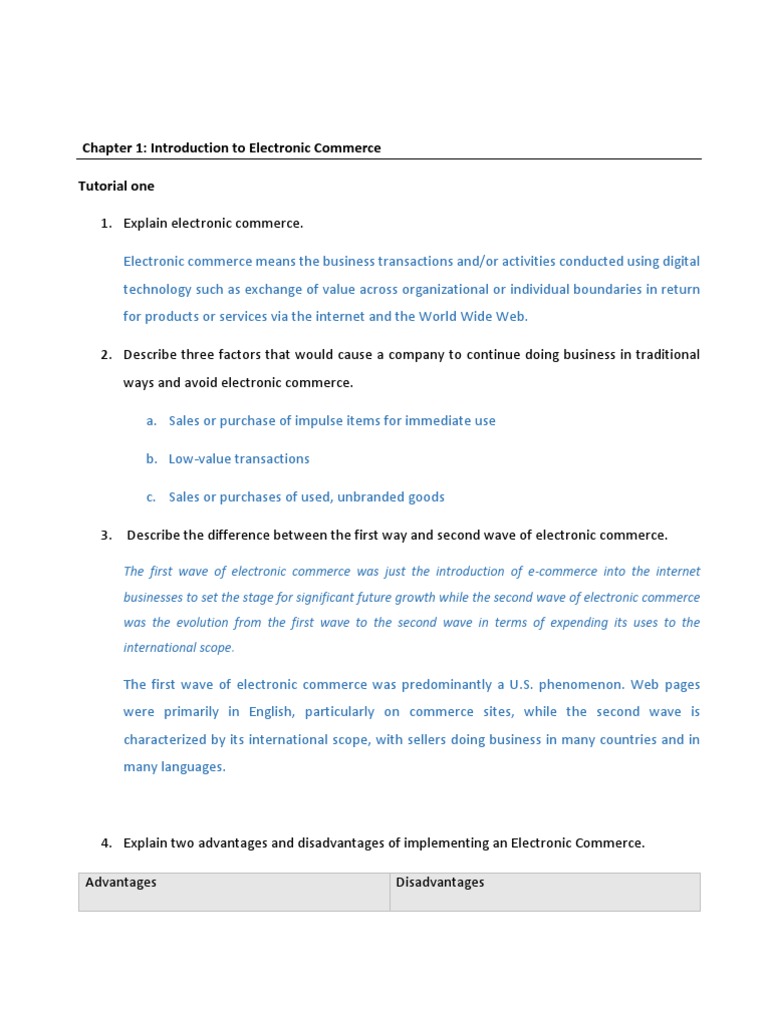 Chapter 1: Introduction To Electronic Commerce Tutorial One | PDF | E ...