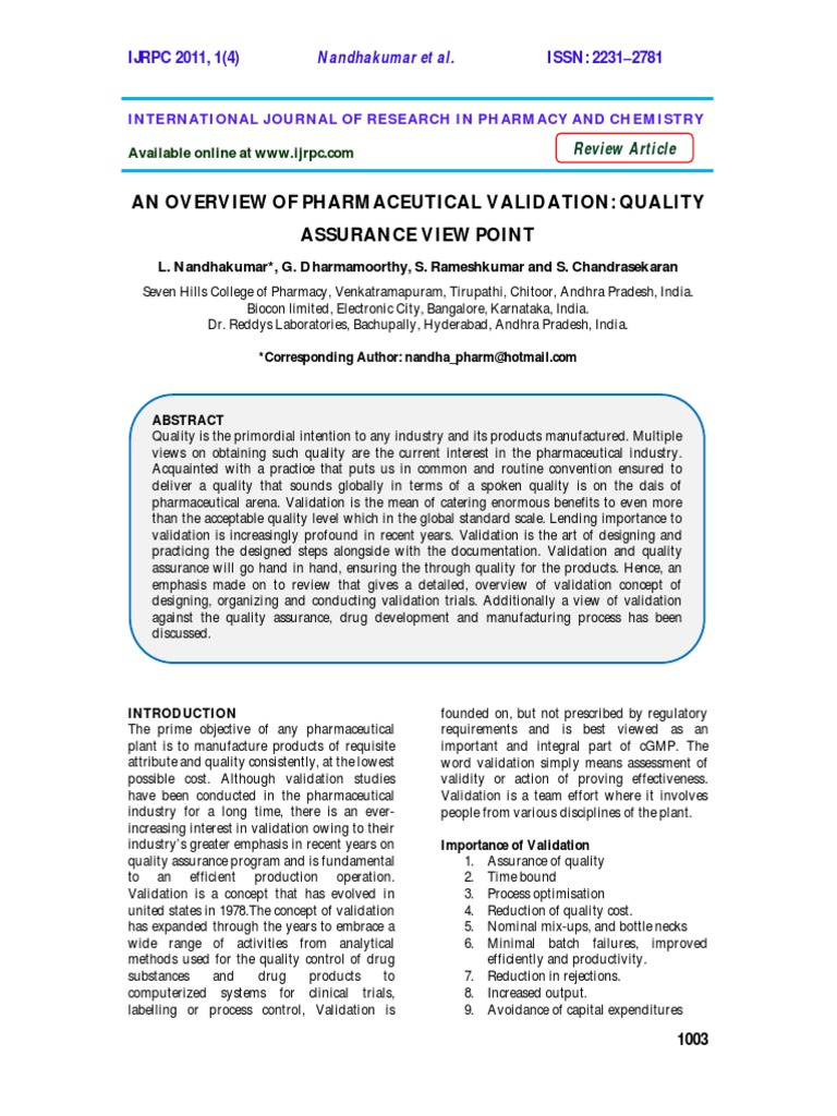 An In-Depth Review of Pharmaceutical Validation: Ensuring Product Quality Through Process ...