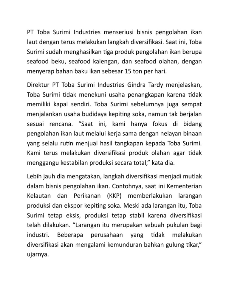PT Toba Surimi Industri | PDF
