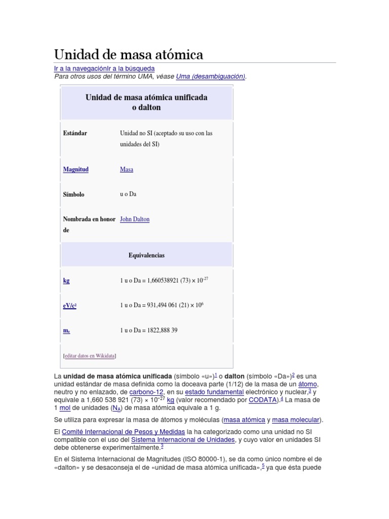 Unidad de Masa Atómica | PDF