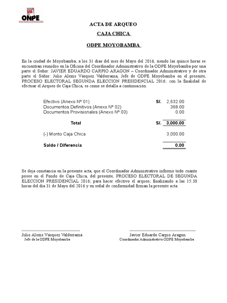 Acta de Arqueo 2016 | PDF | Elecciones | Eventos políticos