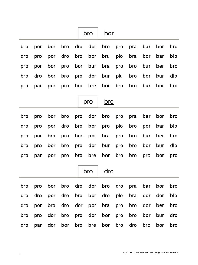 Fichas Imprimibles Palabras Con Sílabas Trabadas BR | PDF