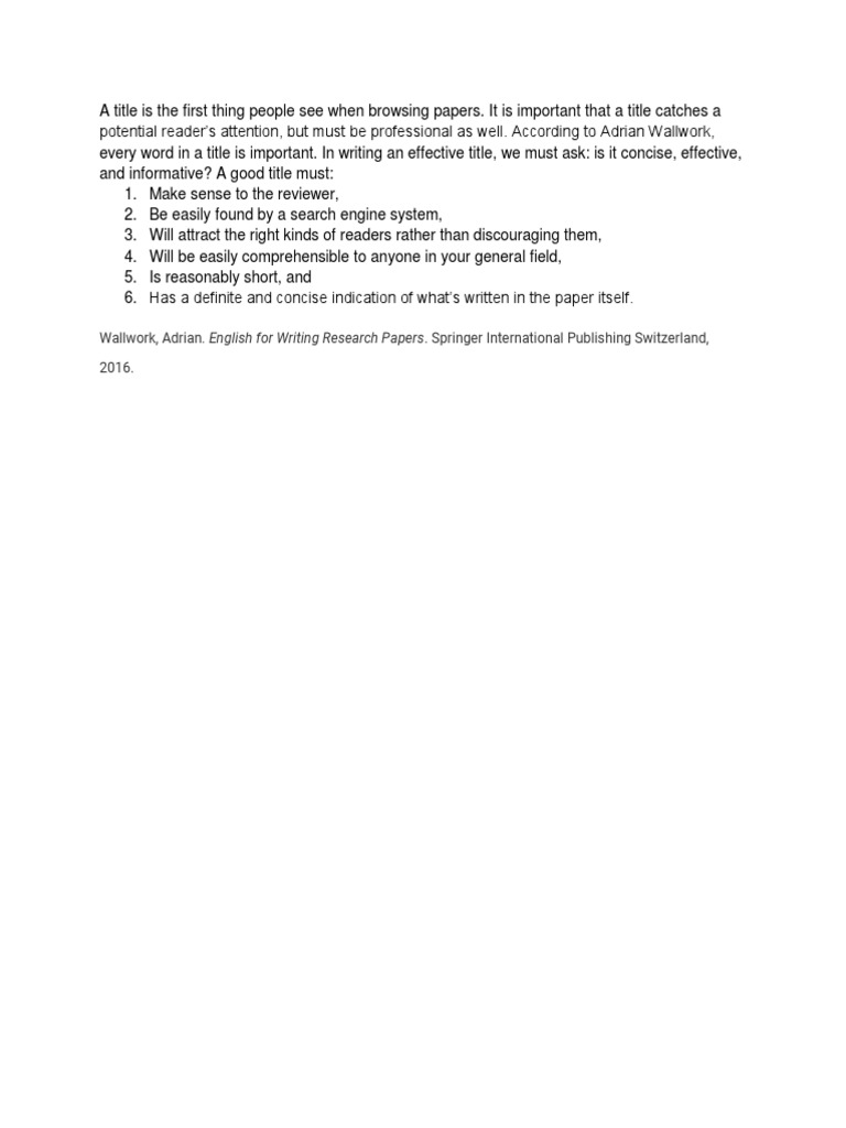 Wallwork, Adrian. English For Writing Research Papers. Springer ...