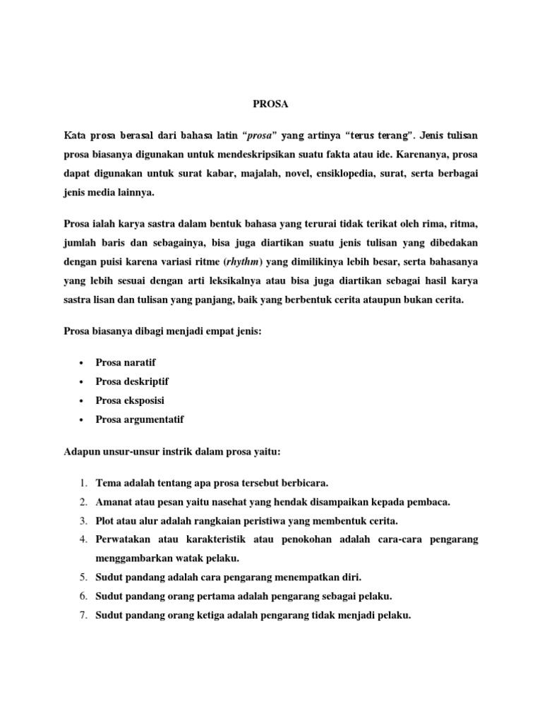 Pengertian dan Jenis Prosa | PDF | Ilmu Sosial
