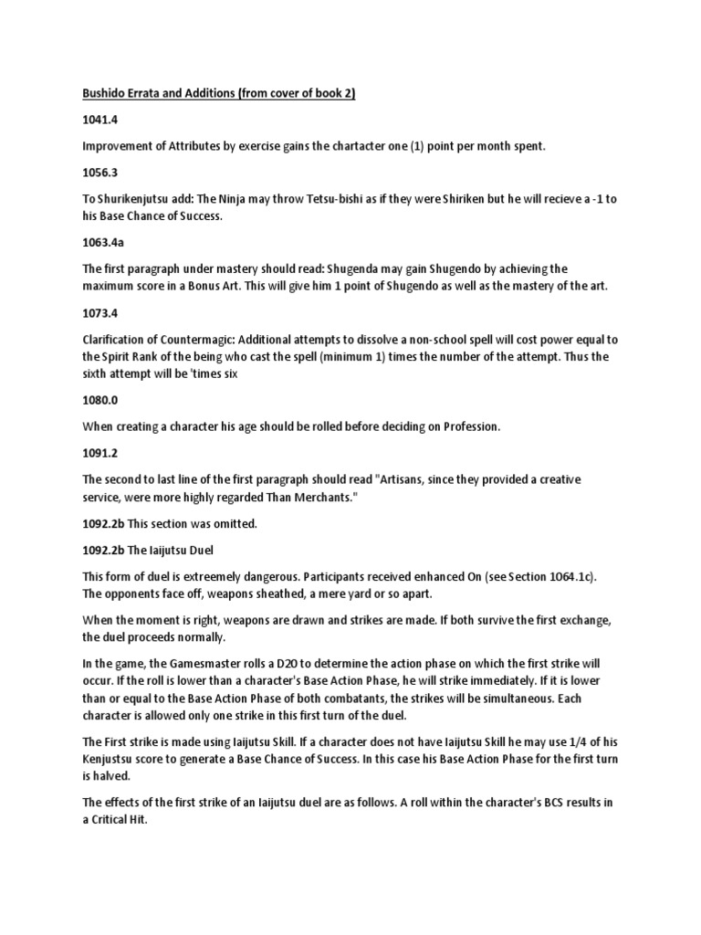 Bushido Errata and Additions: Revisions to Rules and Clarifications for ... Bushido Errata and Additions: Revisions to Rules and Clarifications for ...