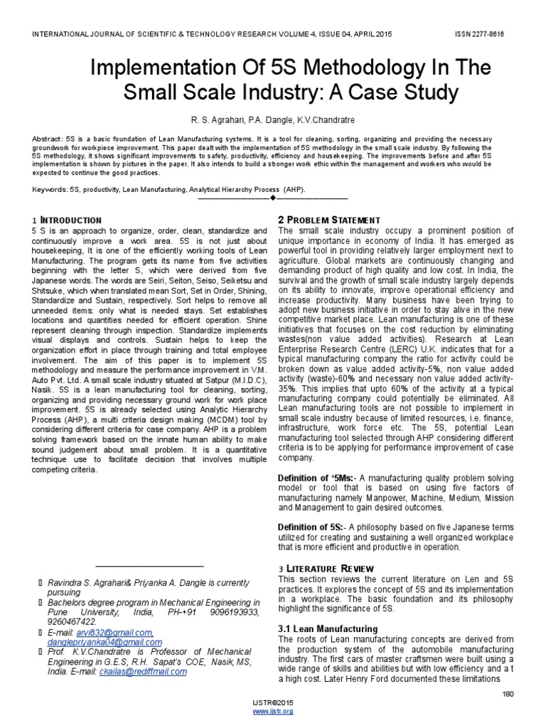 Implementation of 5s Methodology in The Small Scale Industry A Case ...