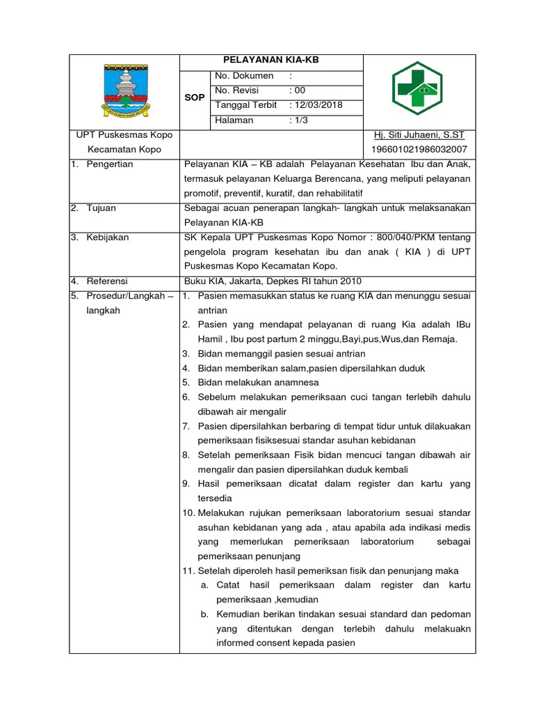 SOP Pelayanan Kia-Kb | PDF