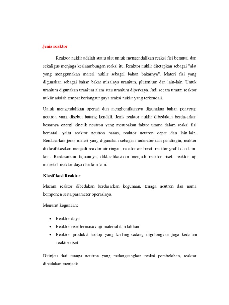 Jenis Reaktor | PDF | Teknologi & Rekayasa