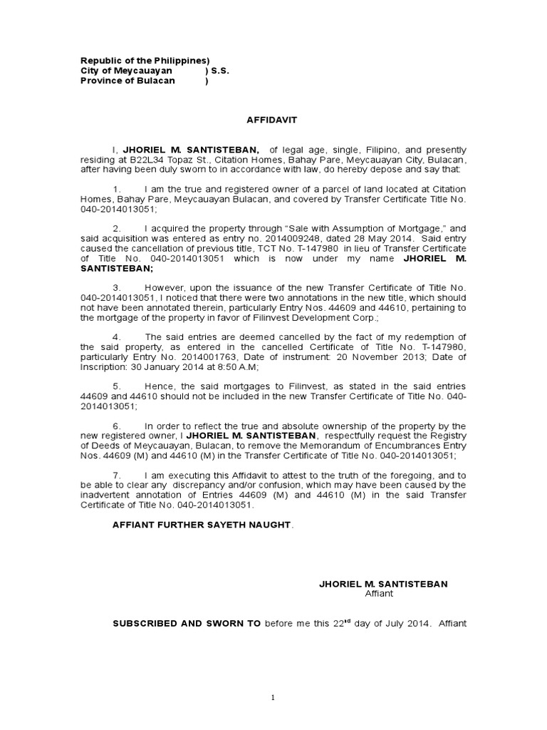 Affidavit of Discrepancy Sample | Affidavit | Urban