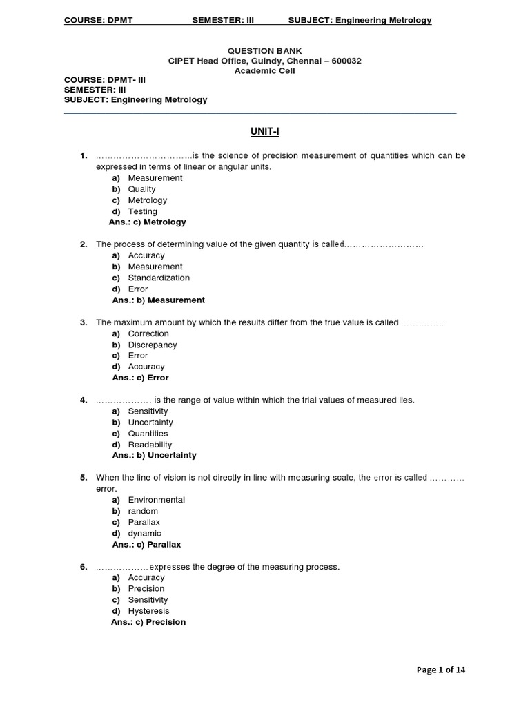 2 Engineering Metrology-3 | PDF | Accuracy And Precision | Observational Error