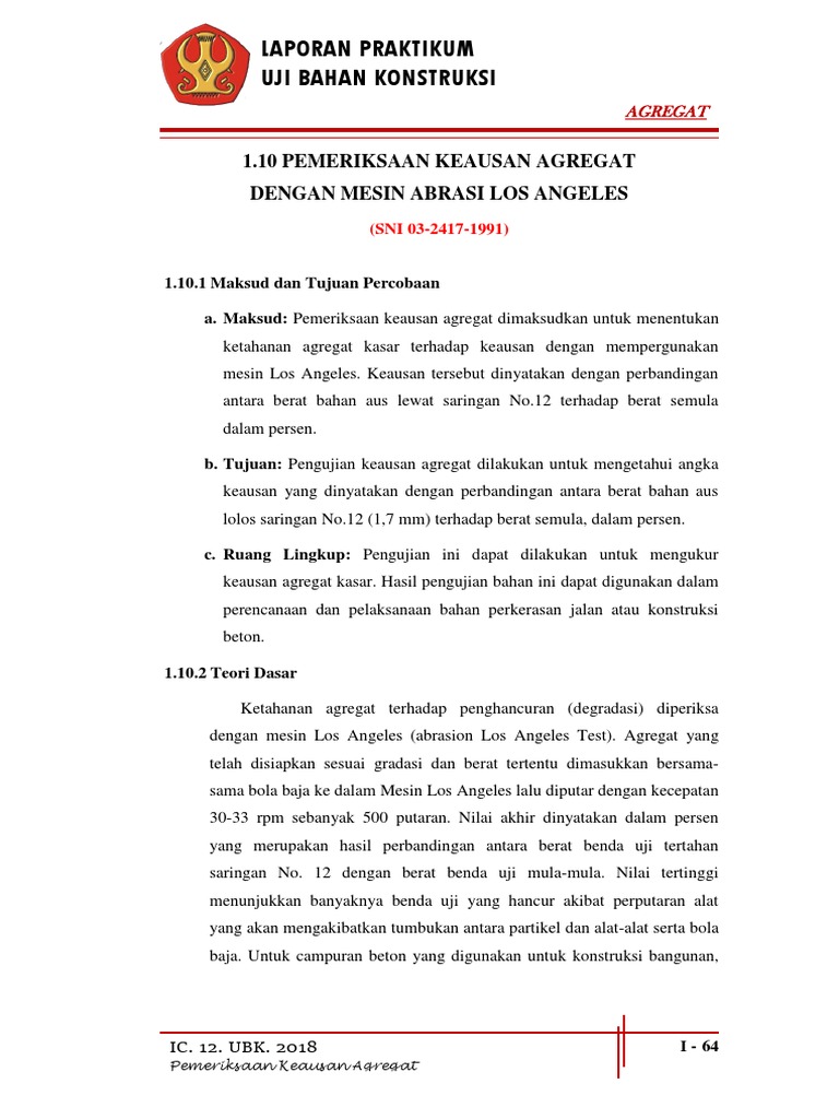 A-10 (Pemeriksaan Keausan Agregat) | PDF