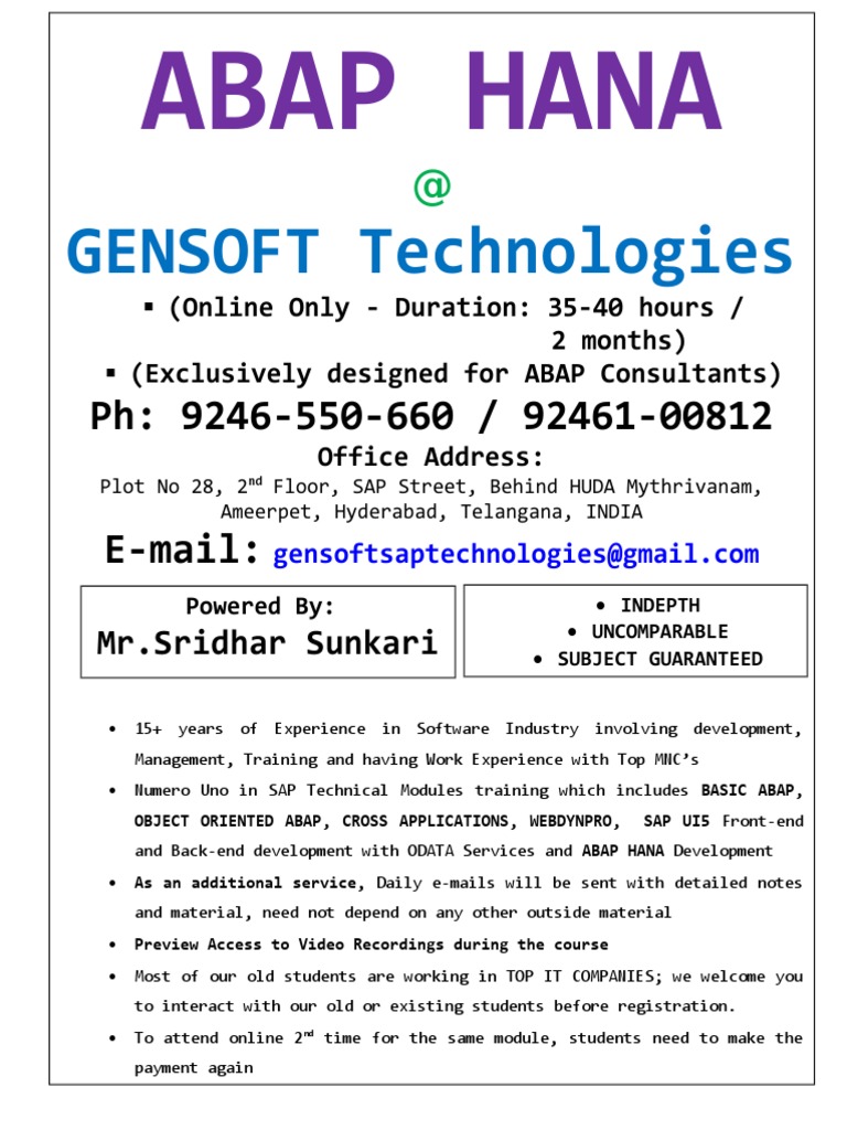 Abap Hana Complete Gensoft Technologies Pdf Subroutine Databases 