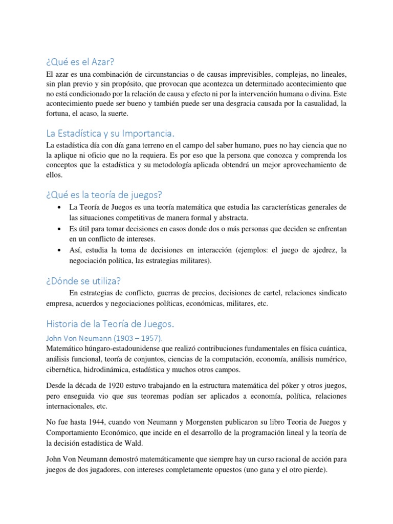 Qué Es El Azar | PDF | Teoría de juego | Enseñanza de matemática