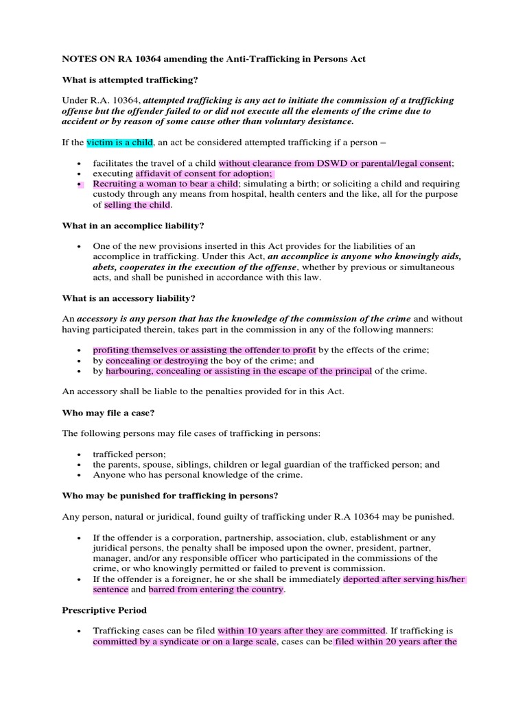 Key Provisions of the Amended Anti-Trafficking in Persons Act: Defining ...