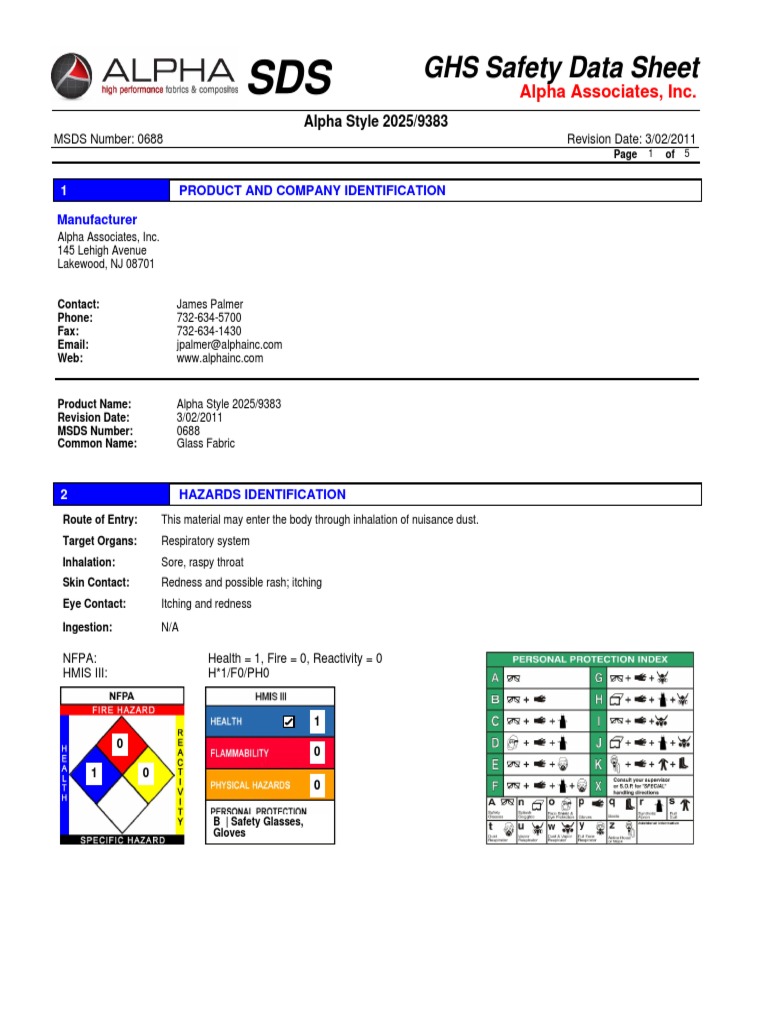 Fiberglass Cloth Sds | PDF | Fiberglass | Materials