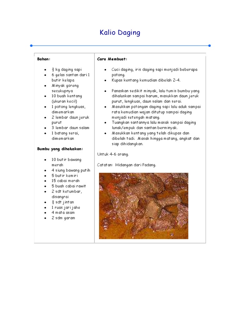 Resep Kalio Daging Sapi Khas Padang | PDF