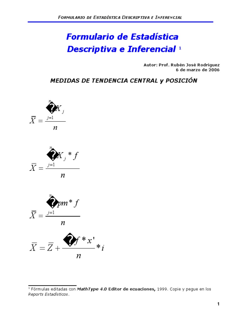 Formulario de Estadistica Descriptiva e Inferencial Ruben Jose Rodriguez | PDF | Oblicuidad ...