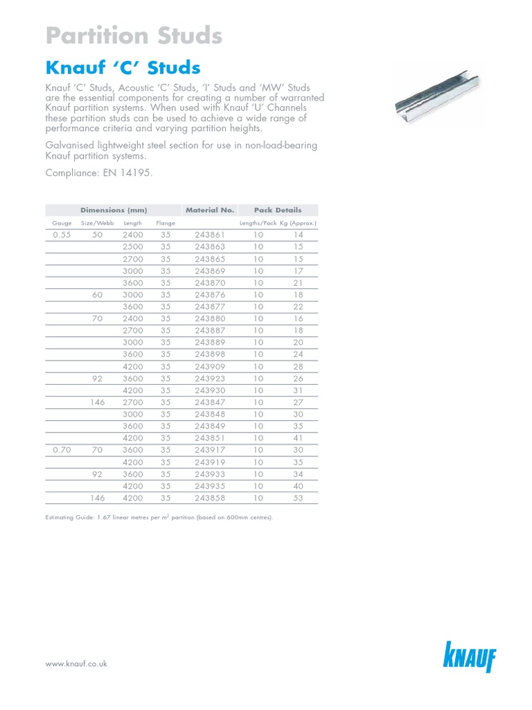 Knauf C Studs Specifications and Compliance | PDF | Nature