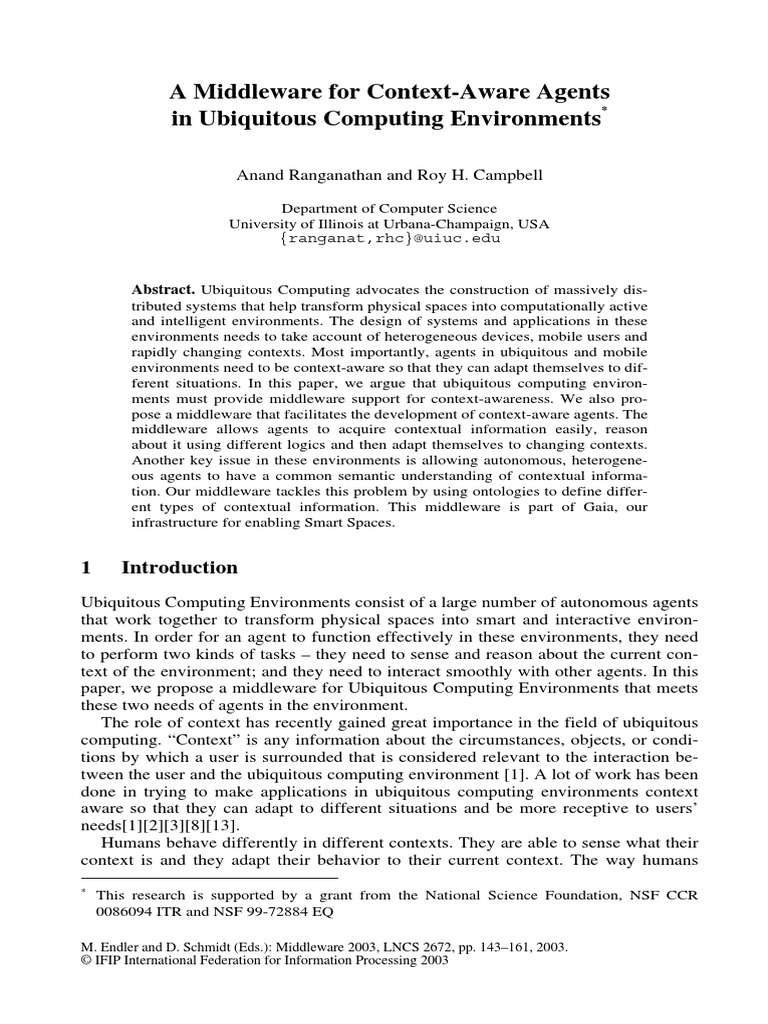 A Middleware For Context Aware Agents In Ubiquitous Computing Environments Pdf Ontology