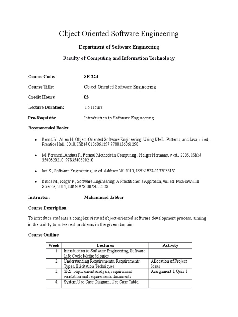 Final OOSE 16 Week Plan | PDF | Object Oriented Programming | Use Case