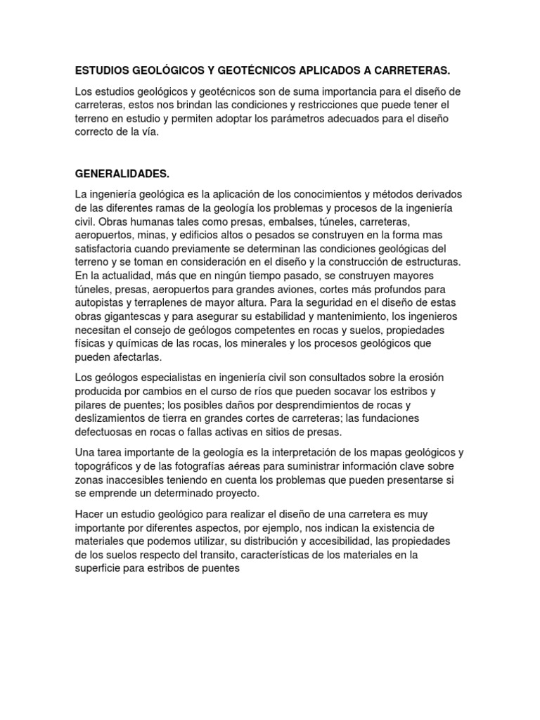 Estudios Geológicos y Geotécnicos Aplicados A Carreteras | PDF | Roca ...
