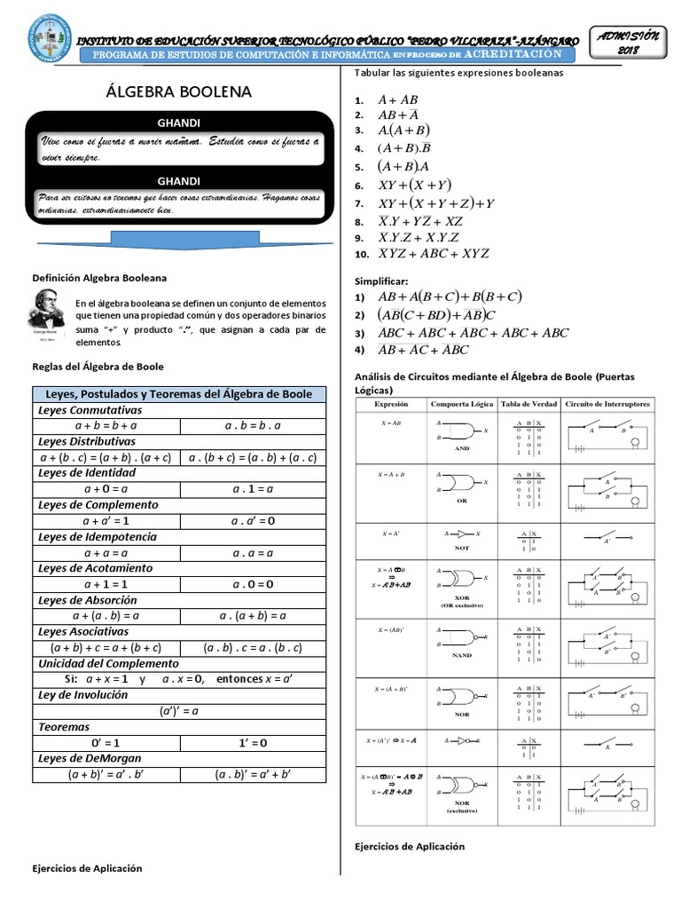 Algebra Booleana Print | PDF | Puerta lógica | Lógica
