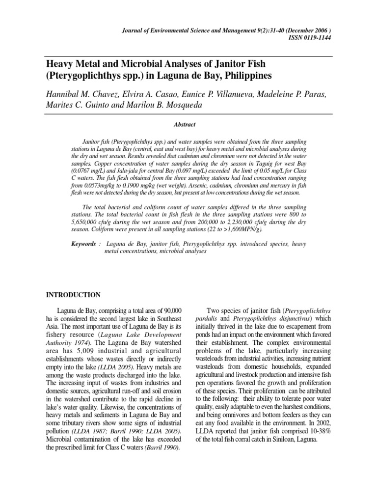 Heavy Metal and Microbial Analyses of Janitor Fish (Pterygoplichthys ...