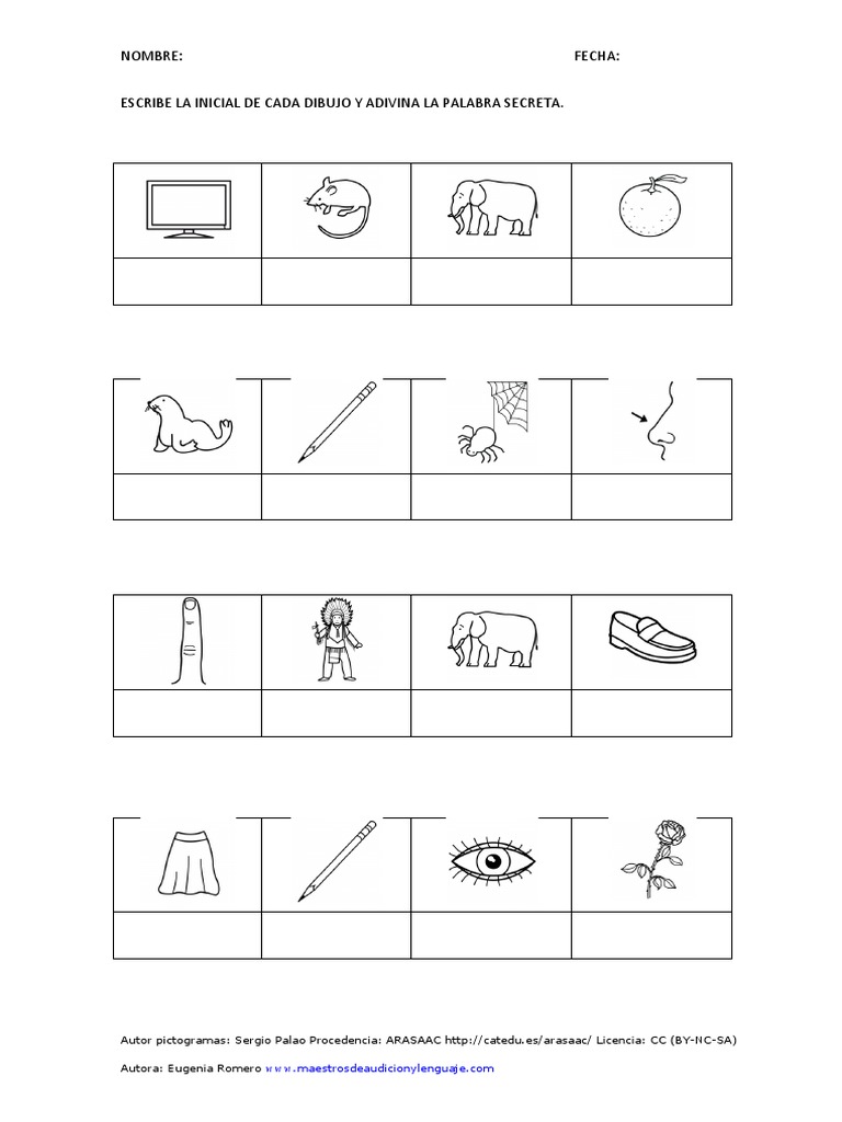 Escribe La Inicial de Cada Dibujo y Adivina La Palabra Secreta | Escritura