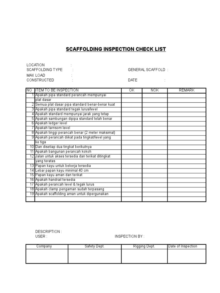 Contoh Form Inspectins Scaffolding | PDF