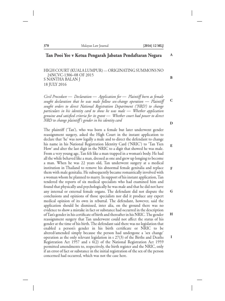 Gender Recognition in Tan Pooi Yee Case | PDF | Transsexual | Sex Organ