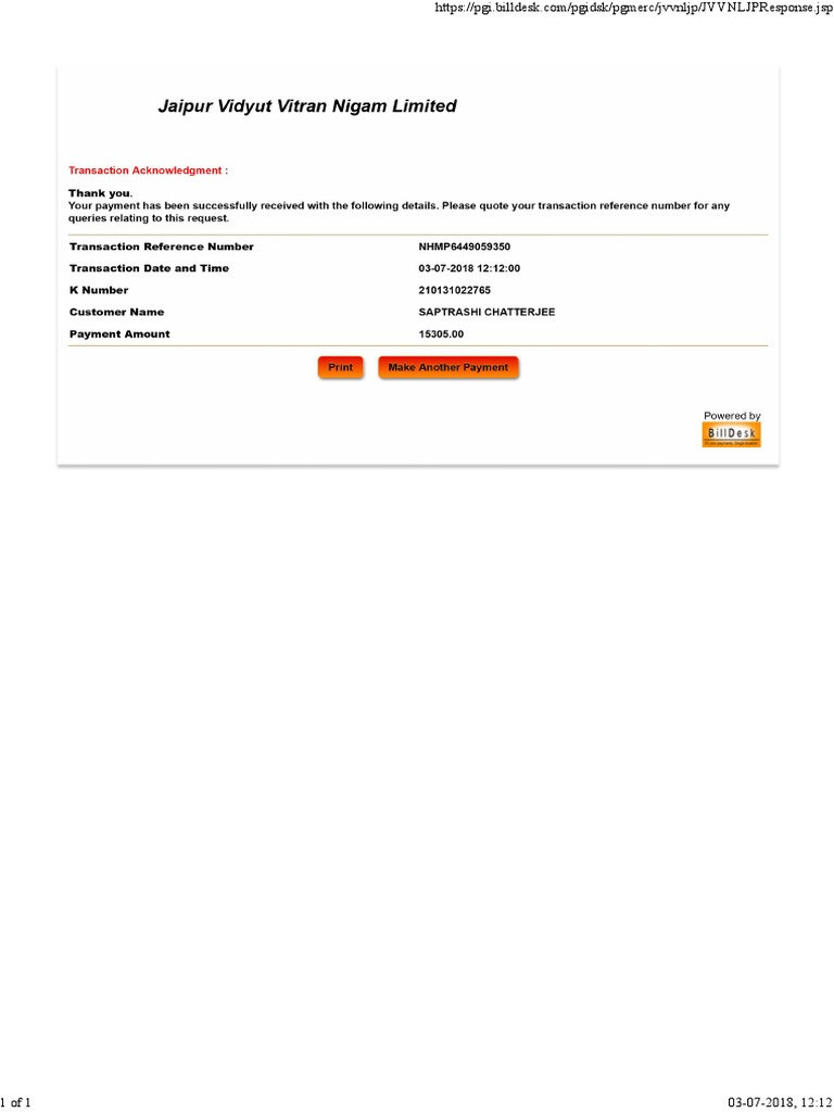 JVVNL Bill Payment 3 July 2018 | PDF