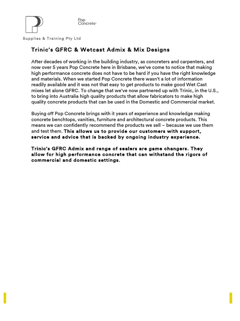 GFRC Admix Mix Design | PDF | Concrete | Cement