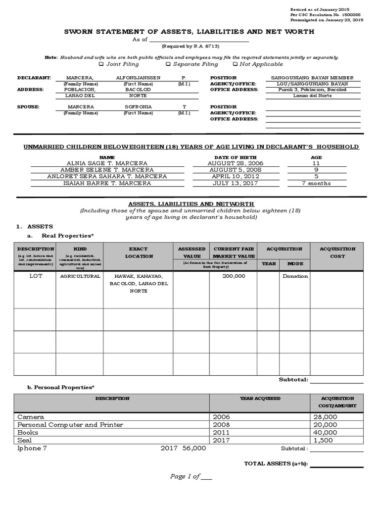 2015 Saln Form | PDF | Identity Document | Business