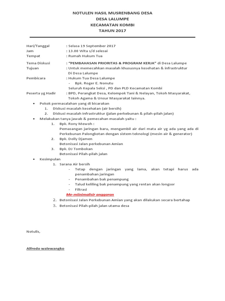 Notulen Hasil Musrenbang Desa | PDF