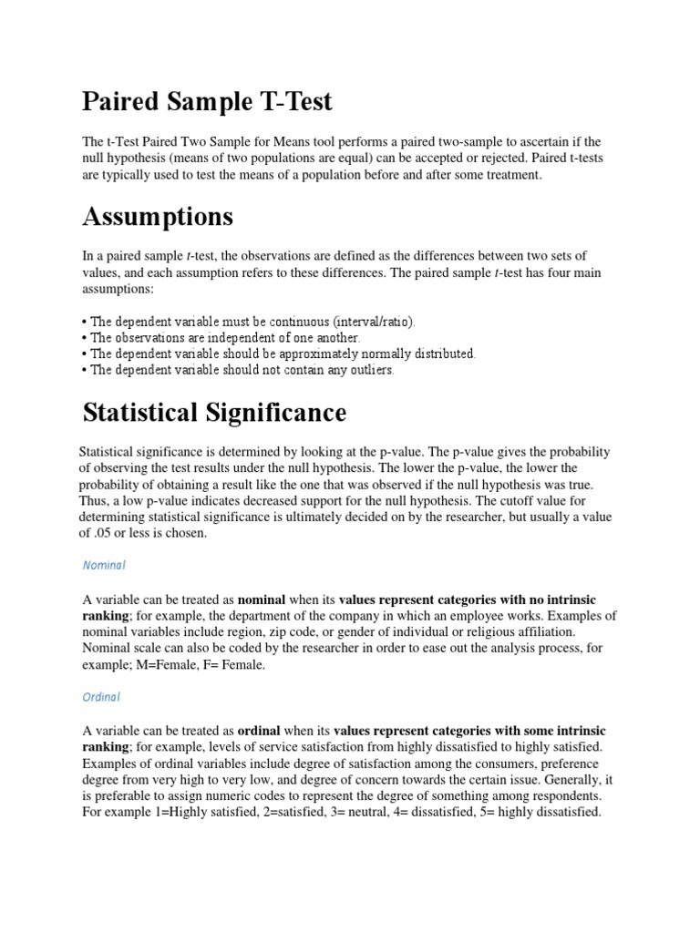 Paired T-Test: Analyze Pre/Post Data | PDF | P Value | Statistical ...