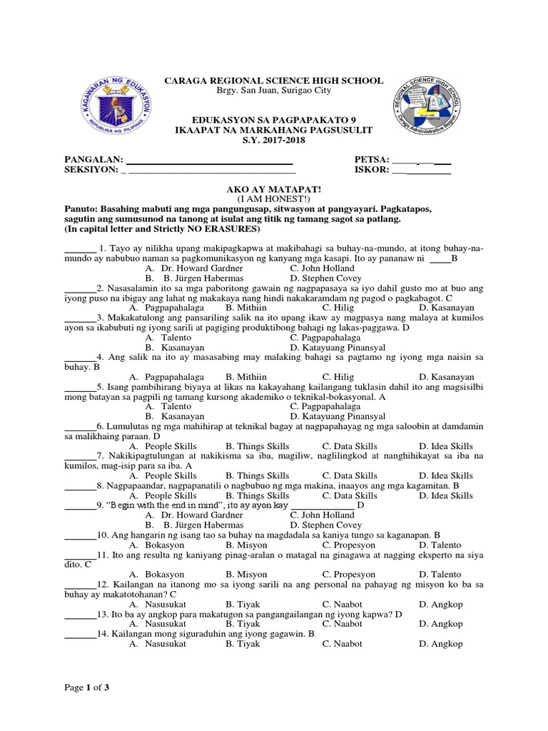 PT - EsP - Q4 With Key | PDF